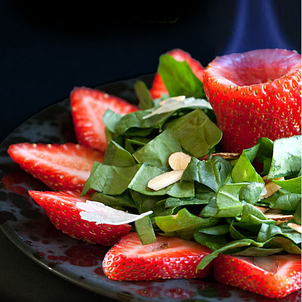 Spinach & Flaming Strawberry Sangria Salad