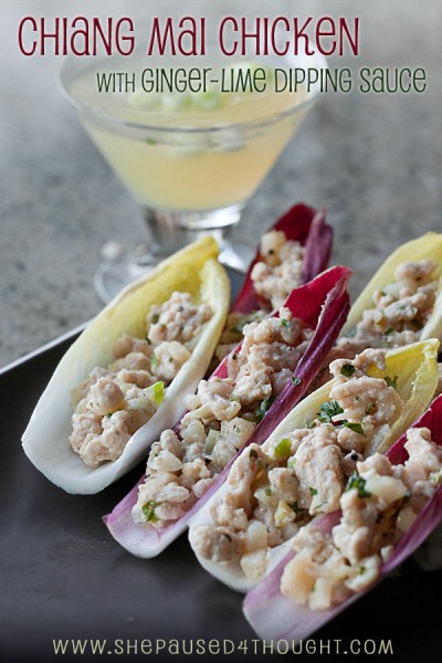 Chiang Mai Chicken on Endive Spears